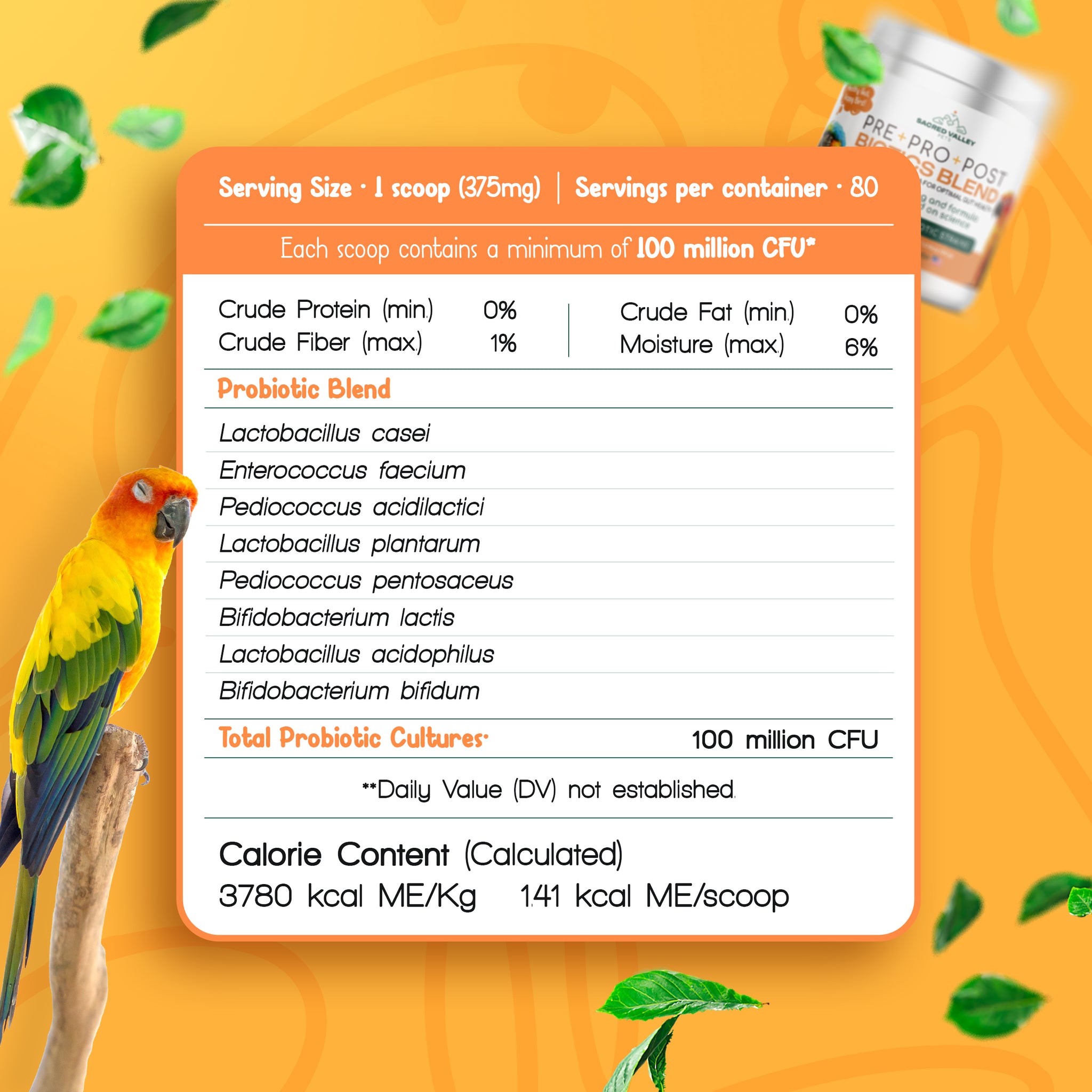 Organic Pre+Pro+Post Biotics Blend for Parrots - 1.06oz – Bird Street ...